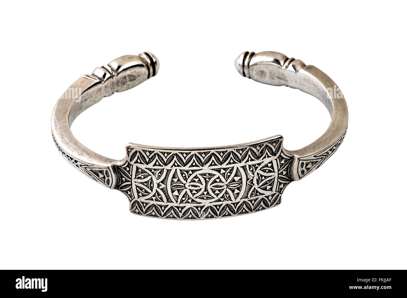 Handmade bracelet in silver on white background isolated with clipping ...