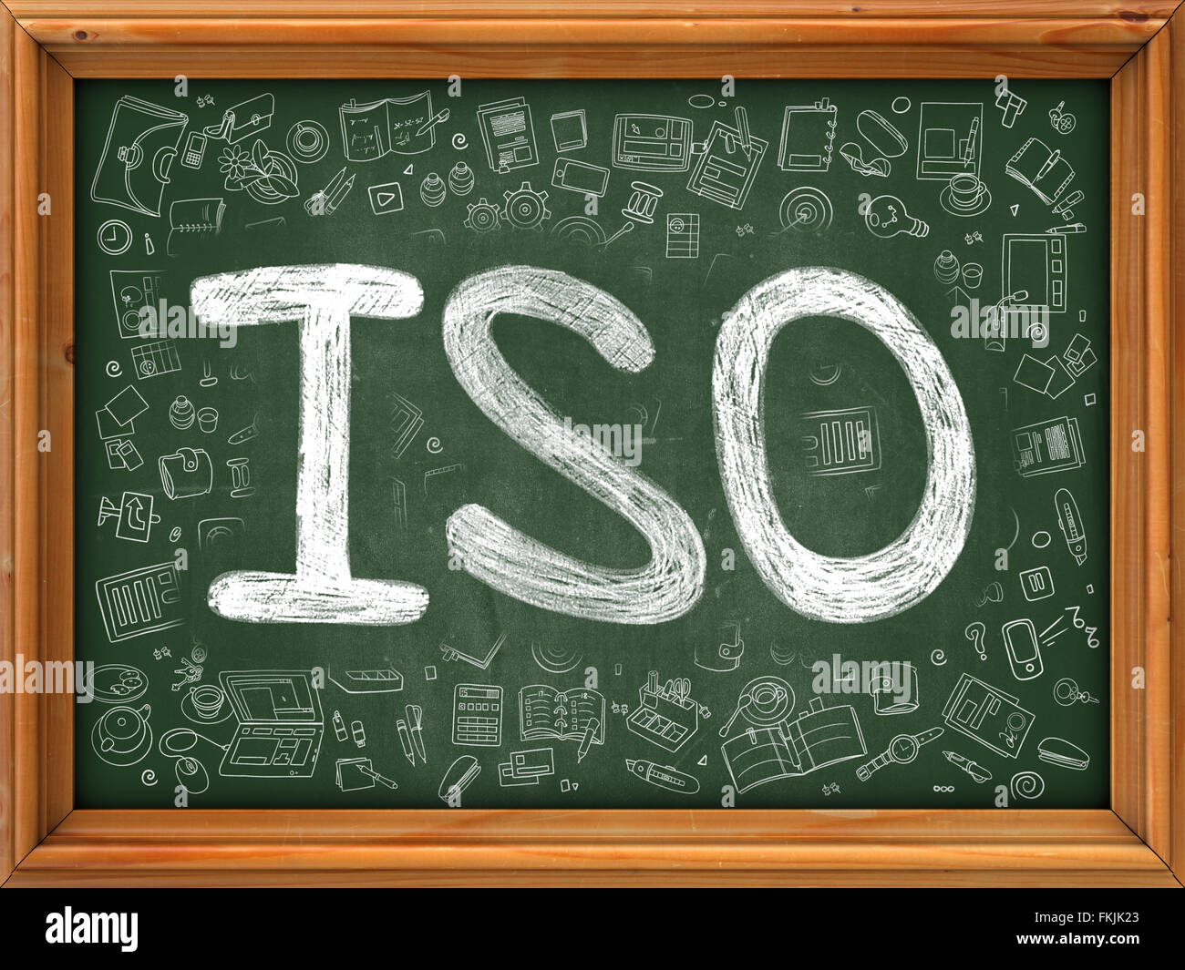 Green Chalkboard with Hand Drawn ISO Stock Photo - Alamy