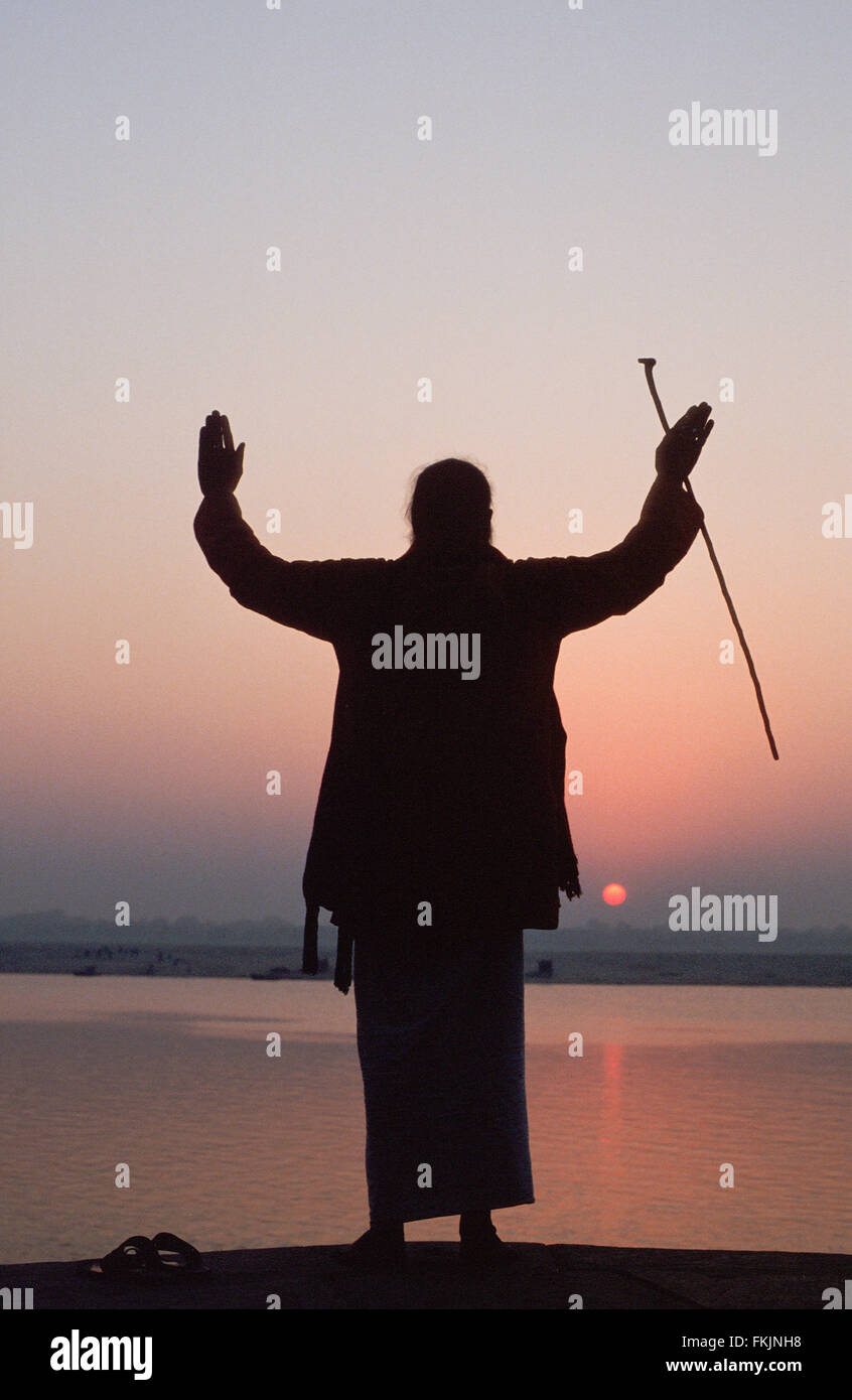 Indian man prayers ganges river asia hi-res stock photography and ...