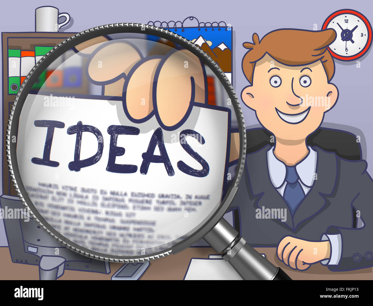 Ideas through Magnifying Glass. Doodle Style Stock Photo - Alamy