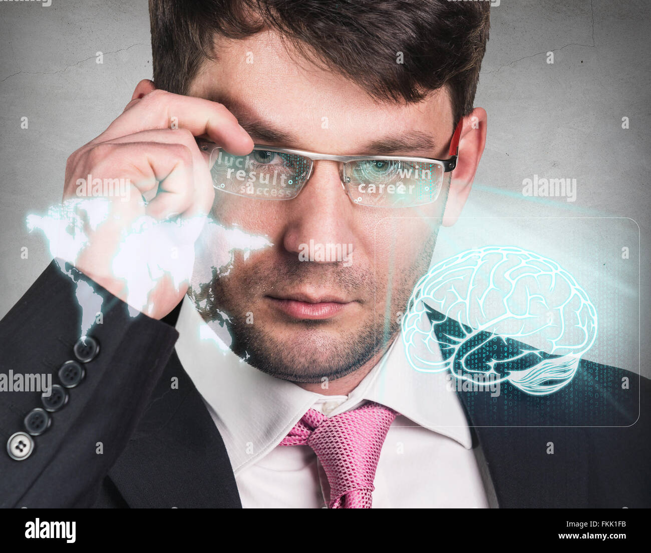 Businessman working with a futuristic glasses Stock Photo - Alamy