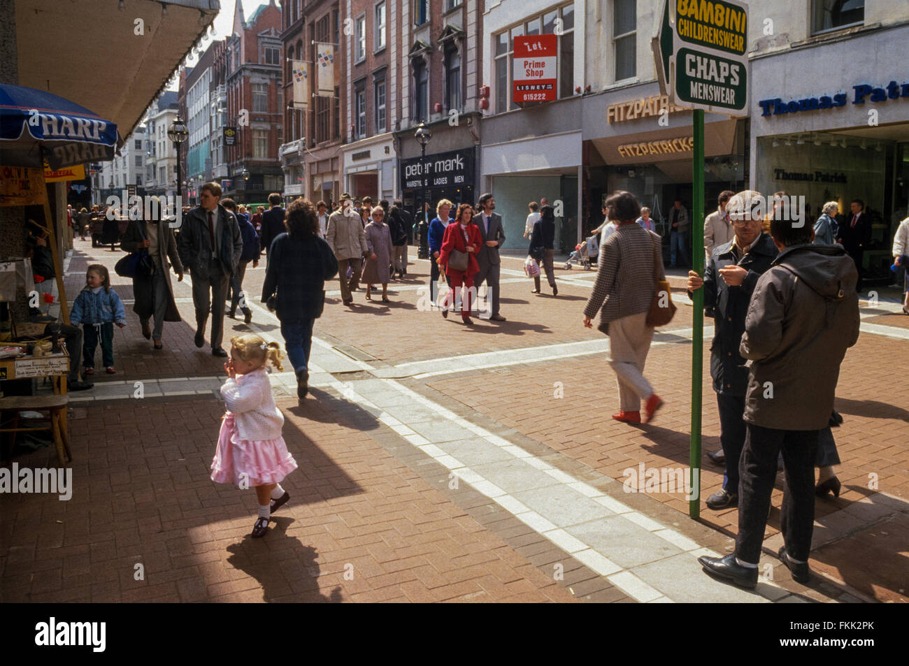 Street life on Grafton Street in Dublin in 1988. Scan from 35mm film ...