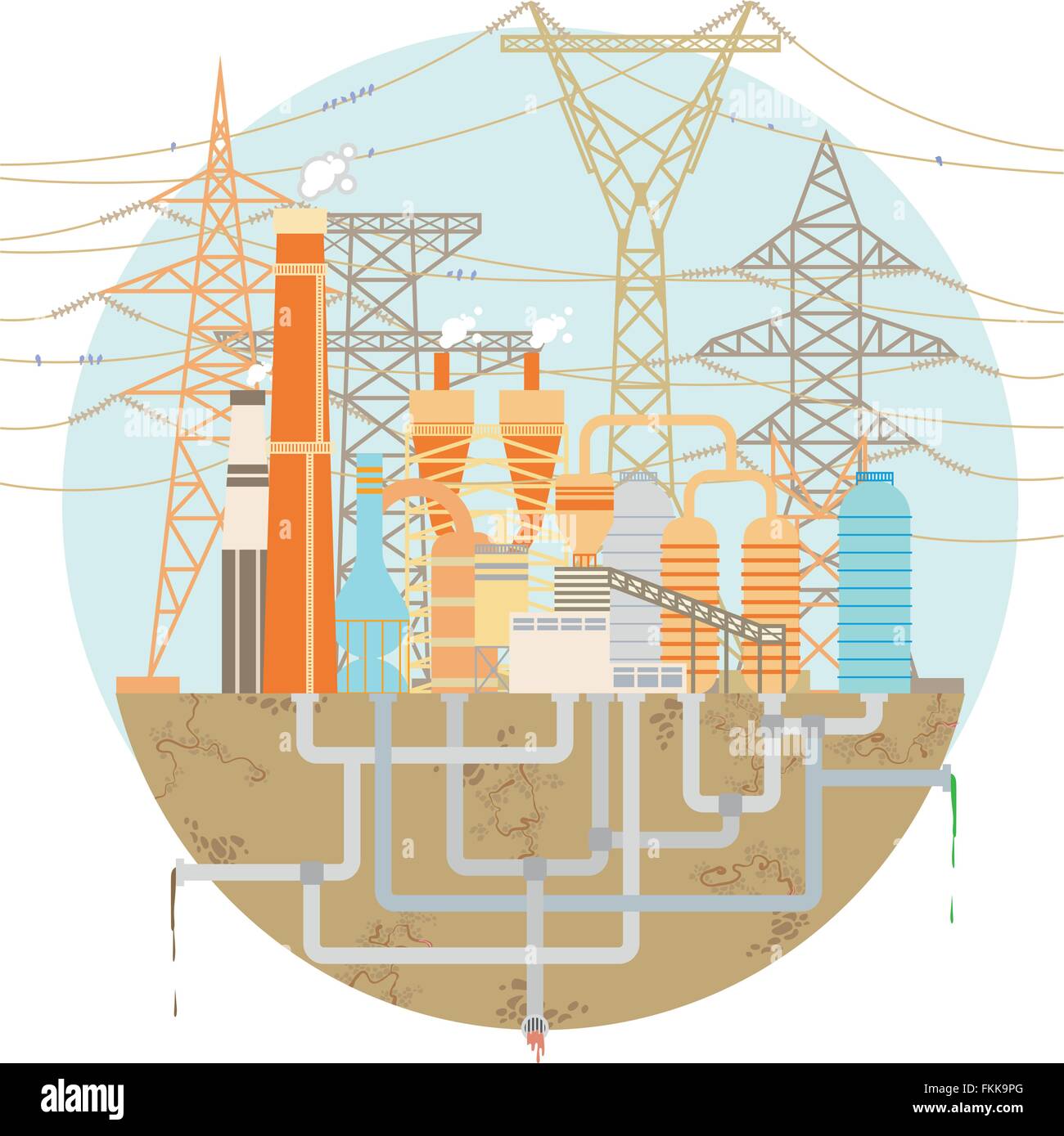 Schematic factory with high-voltage power lines Stock Vector Image ...