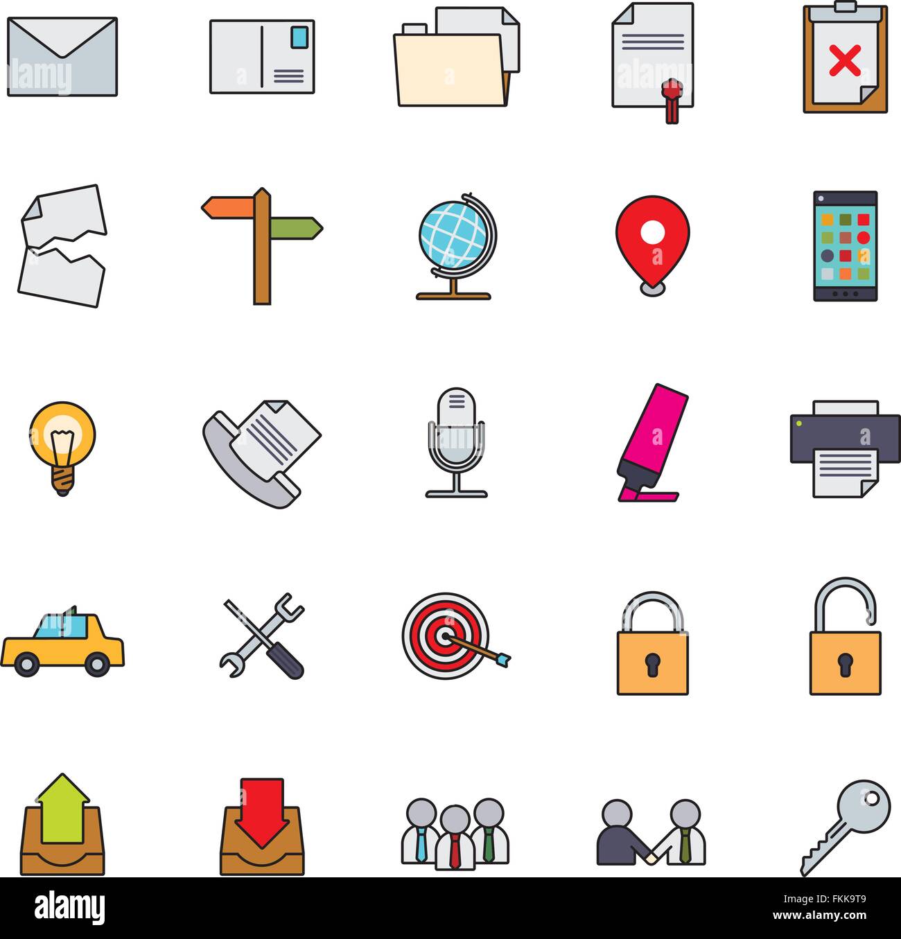 Collection of 25 business and office related filled line icons, part 2 ...