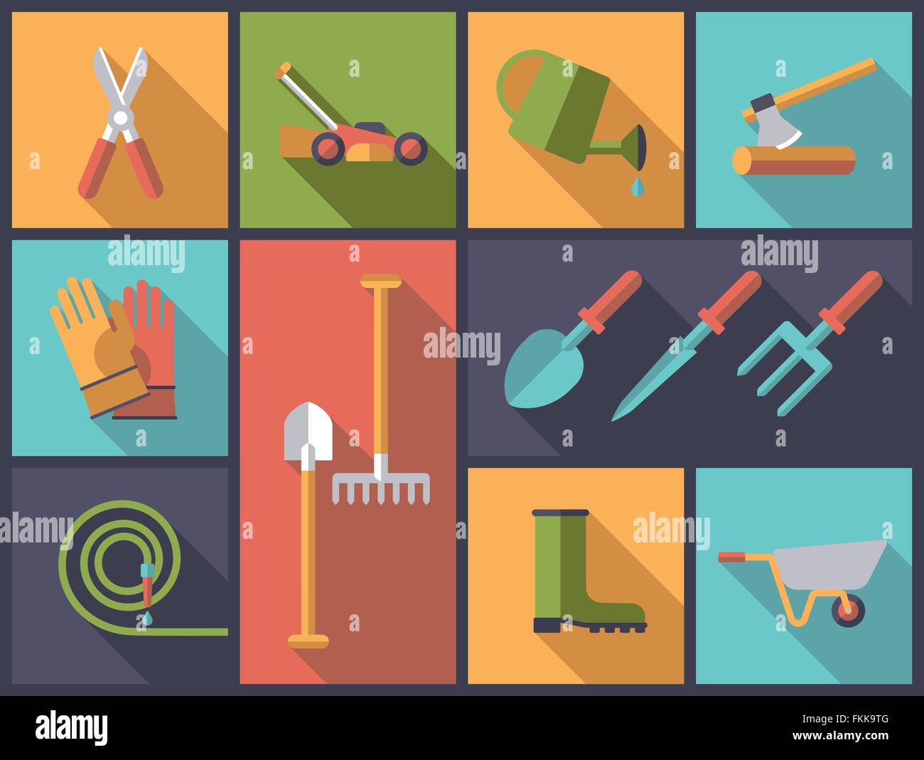 Flat design illustration with gardening tools and equipment symbols ...