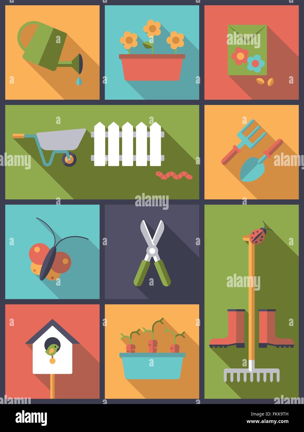 flat design illustration with gardening and garden symbols Stock Vector ...