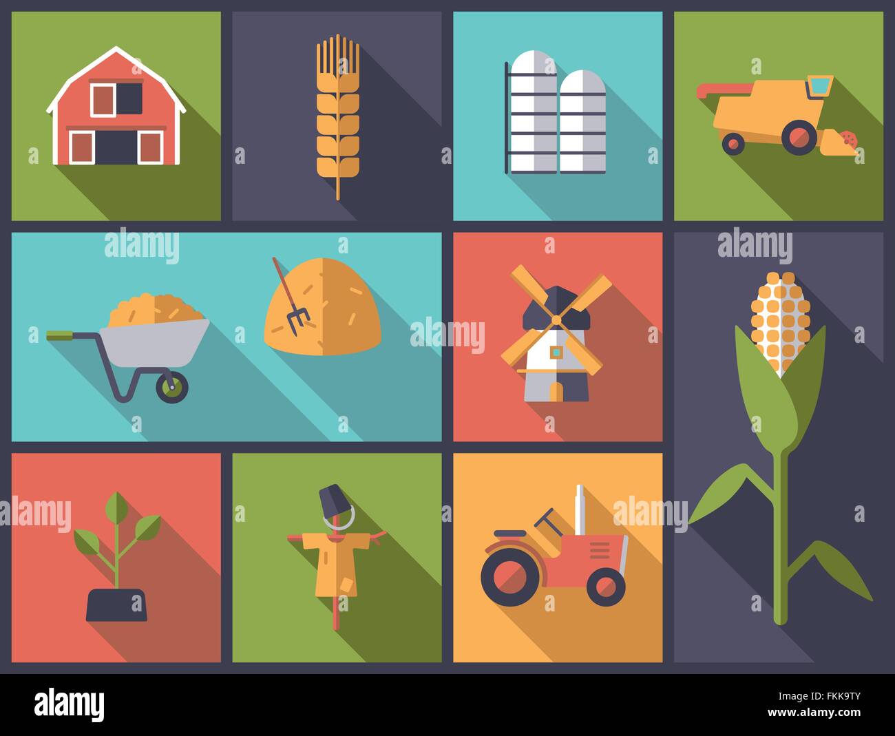 Horizontal flat design illustration with agriculture and farm icons ...
