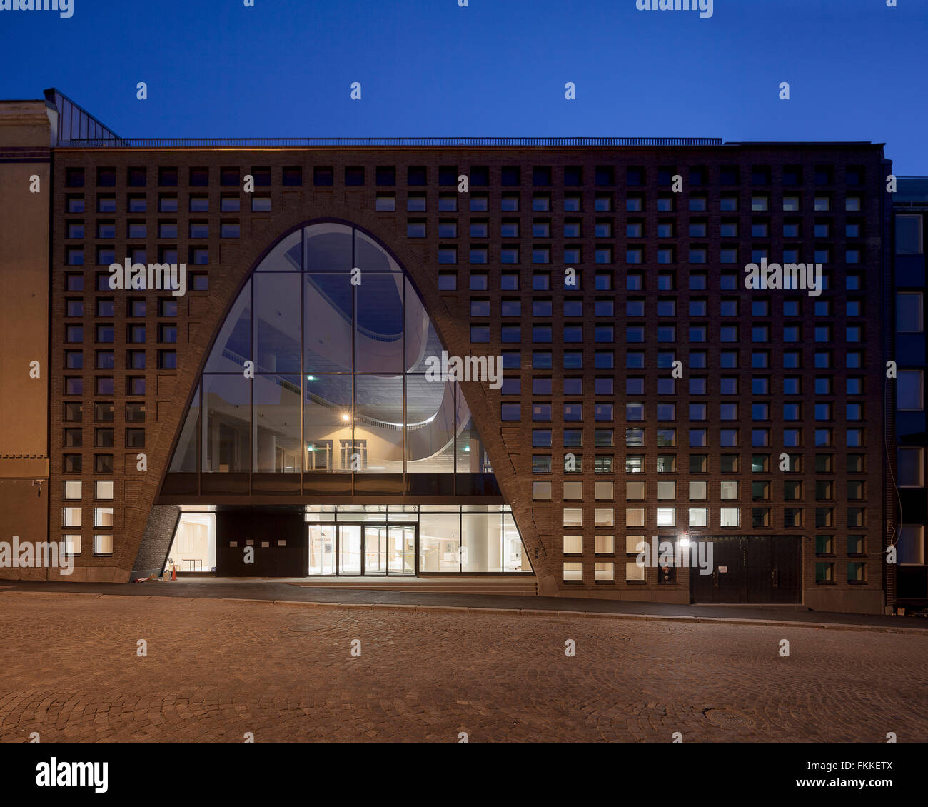 Exterior view of the central library, the large window above the ...