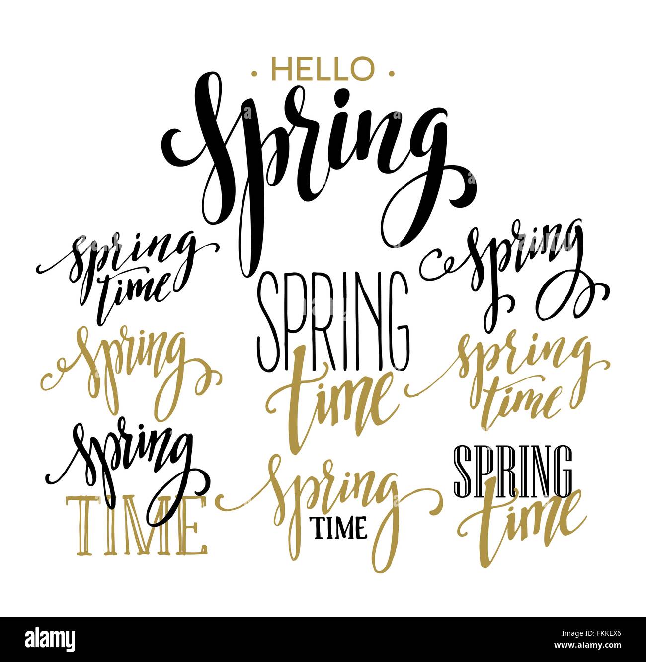 Spring Time, Hello Spring lettering set. Vector illustration Stock ...