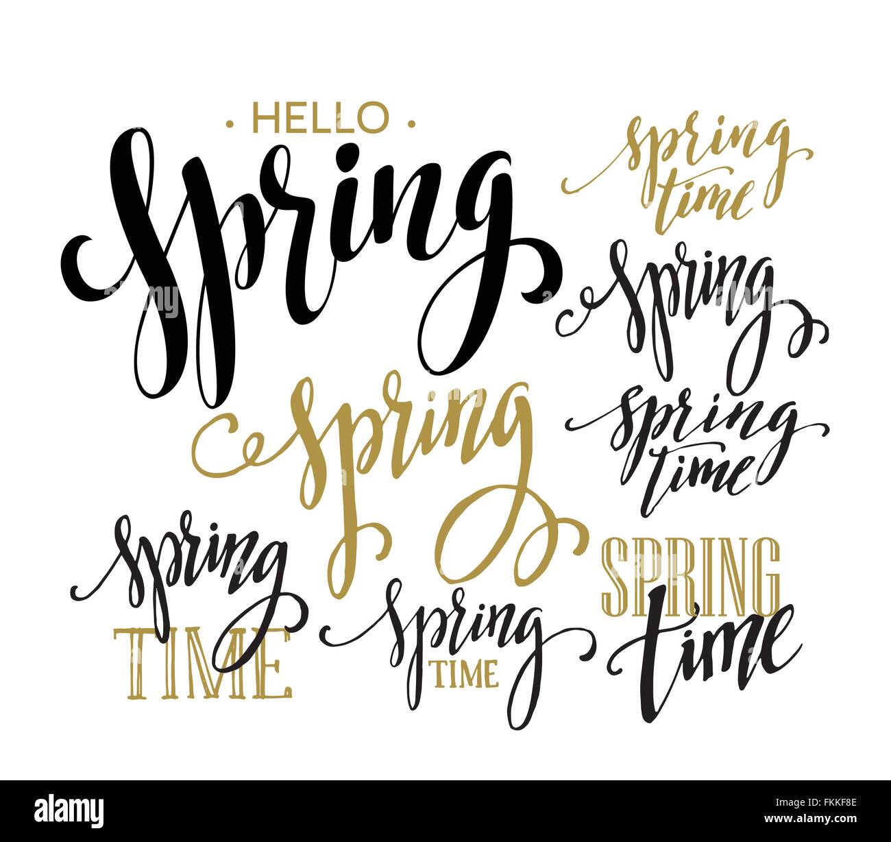 Spring Time, Hello Spring lettering set. Vector illustration Stock ...