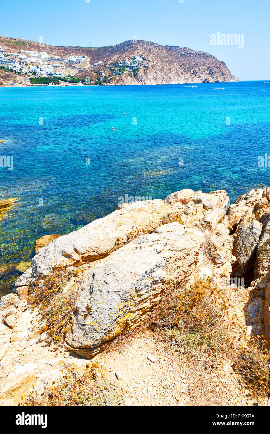 in greece the mykonos island rock sea and beach sky Stock Photo - Alamy