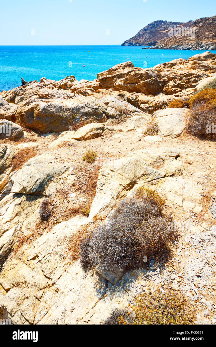 in greece the mykonos island rock sea and beach sky Stock Photo - Alamy