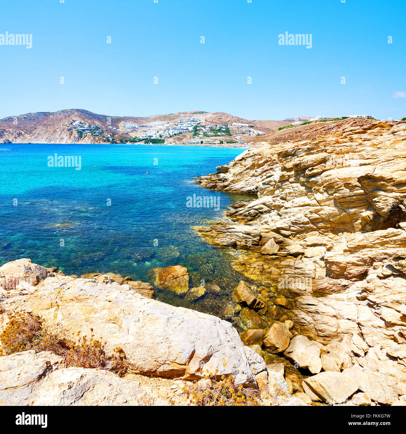 in greece the mykonos island rock sea and beach sky Stock Photo - Alamy