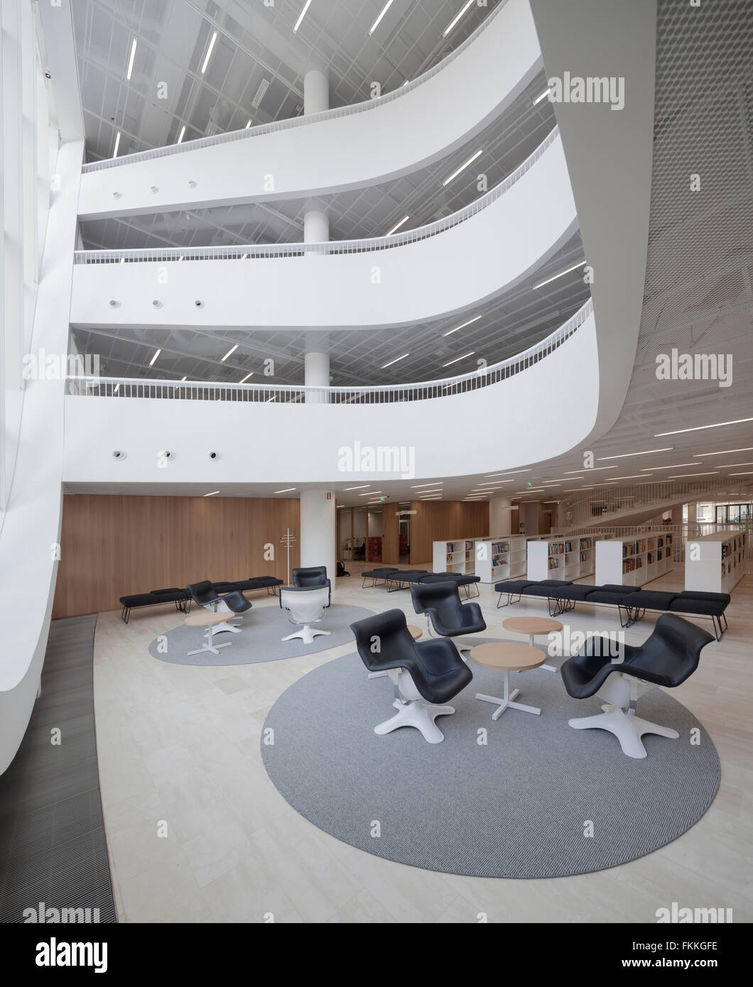 A view of the central library. From below the floors above can be seen ...