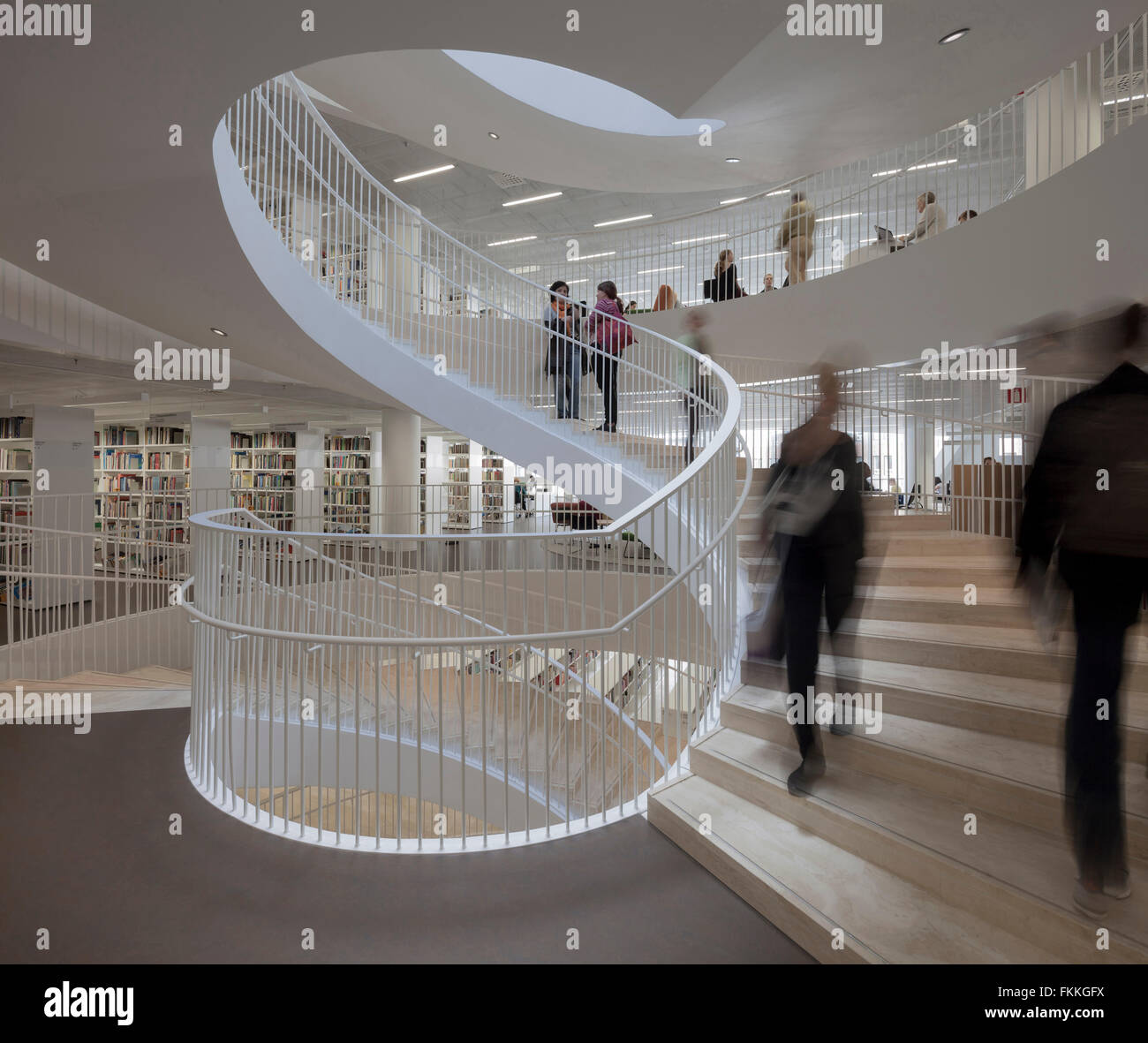 A view of stairs in the central library, people can be seen walking ...