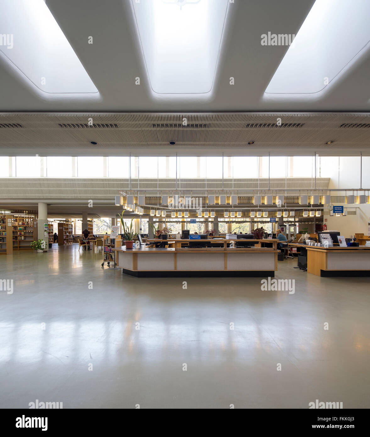 An interior view of Aalto University in Finland. A modern looking ...