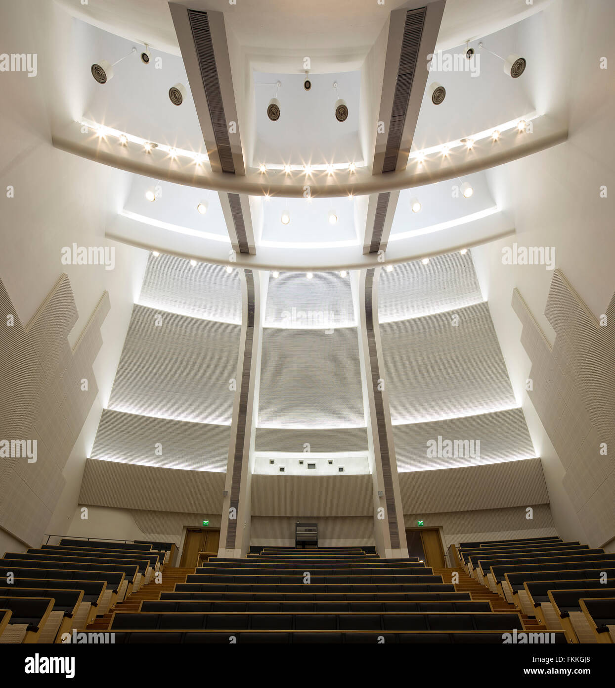 An interior view of Aalto University in Finland. A modern looking ...