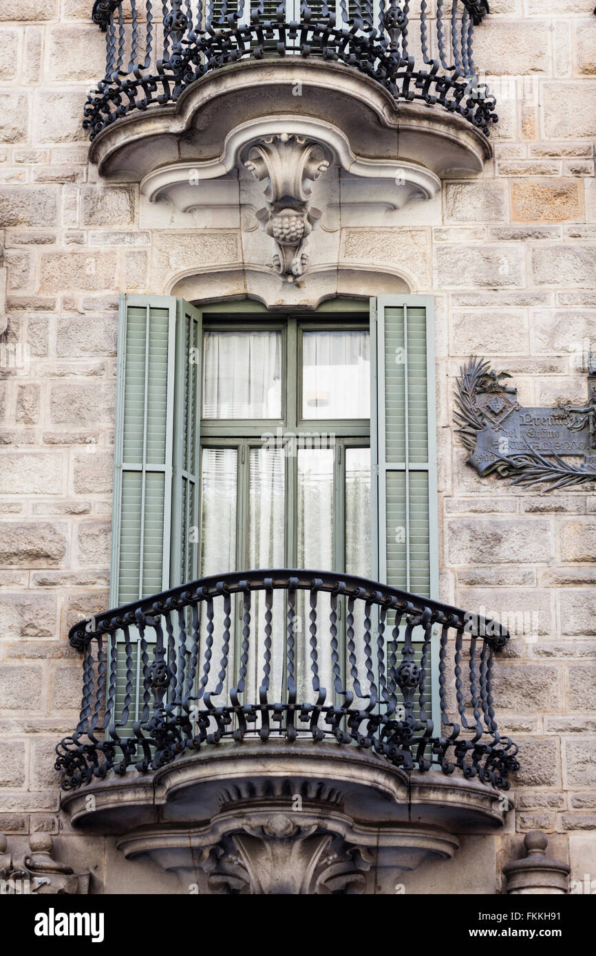 A view from below of the balconies on the Casa Calvet building in the ...