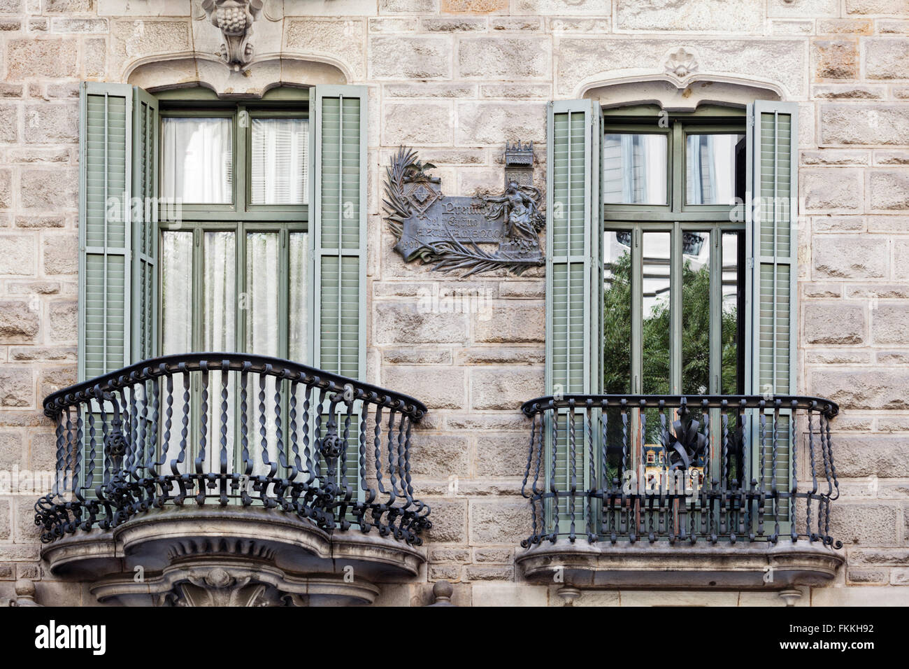 A view from below of the balconies on the Casa Calvet building in the ...