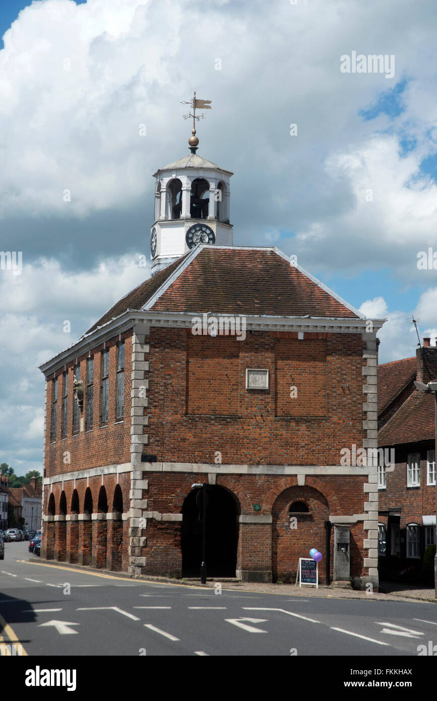 A view of the Market Hall and the Tudor buildings in the town of ...