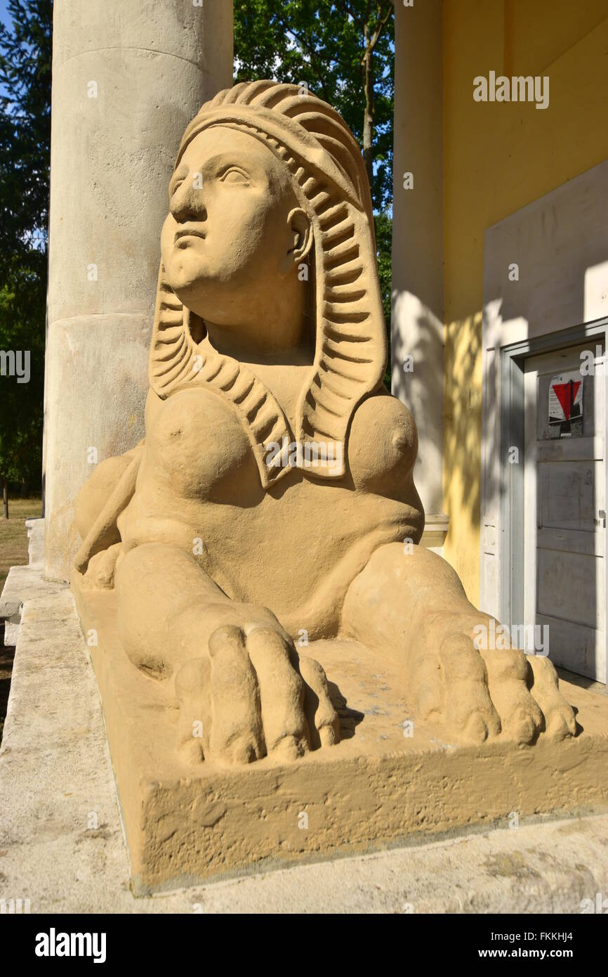 Statue of a sphinx in the park in district BUG in Bamberg, Germany ...