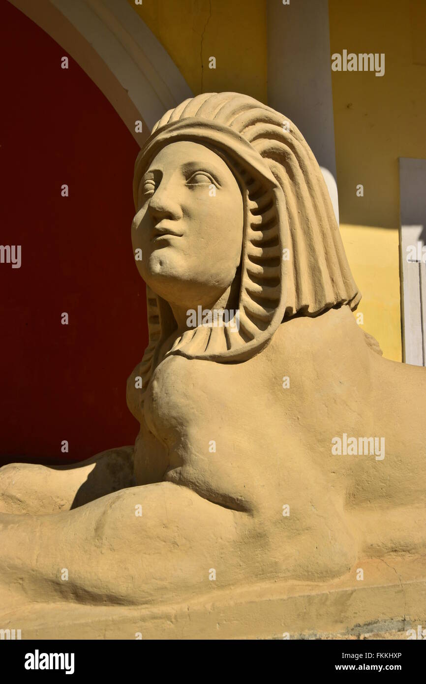 Statue of a sphinx in the park in district BUG in Bamberg, Germany ...