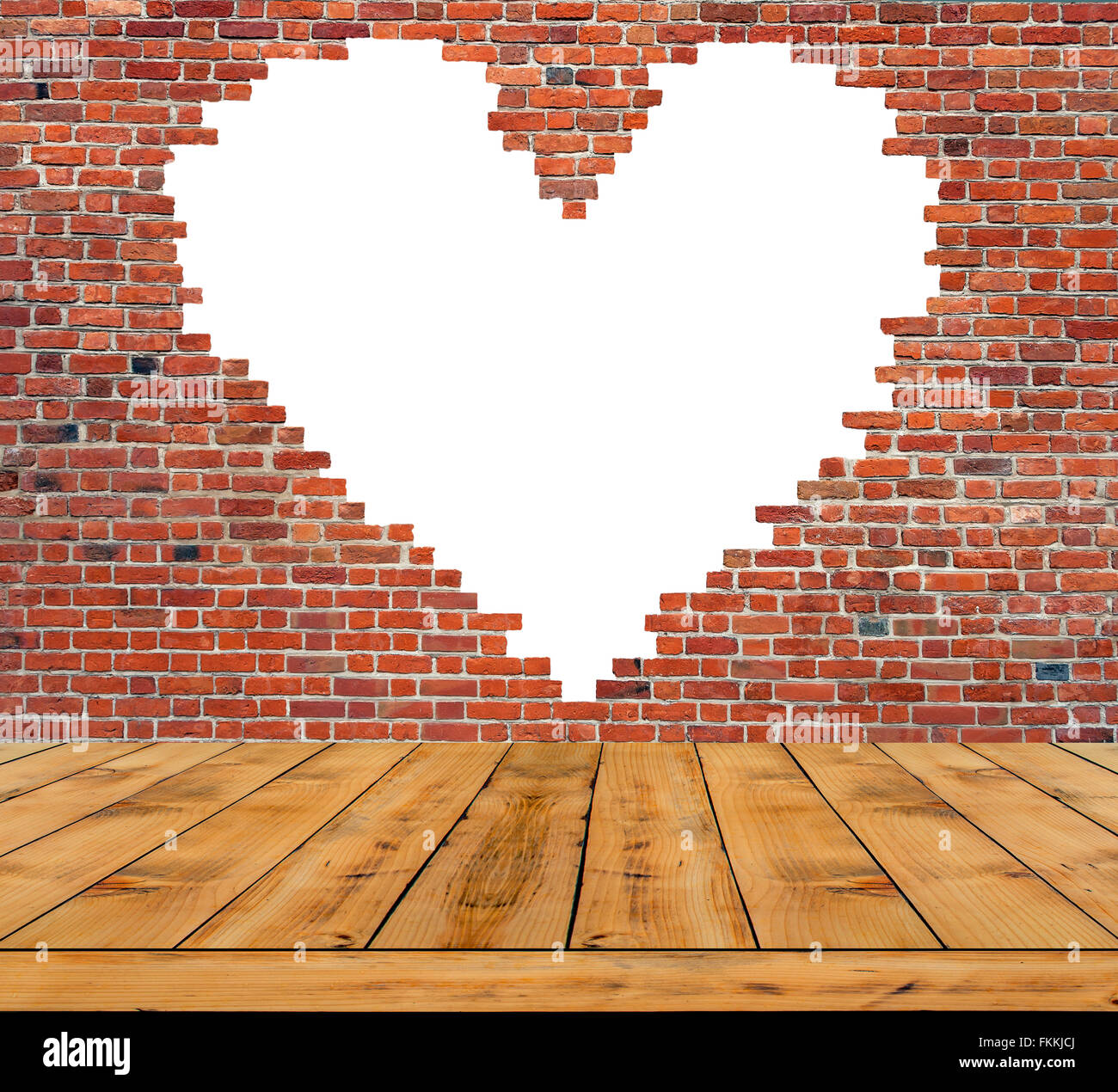 Symbol of love, heart brick wall with wooden floor Stock Photo - Alamy