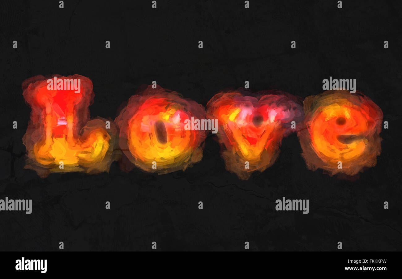 Graphical representation of glowing writing on a dark gray textured ...