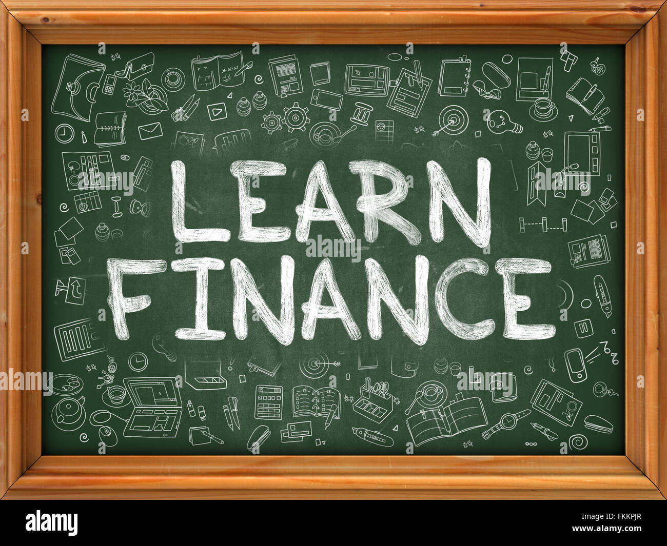Learn Finance Concept. Green Chalkboard with Doodle Icons Stock Photo ...