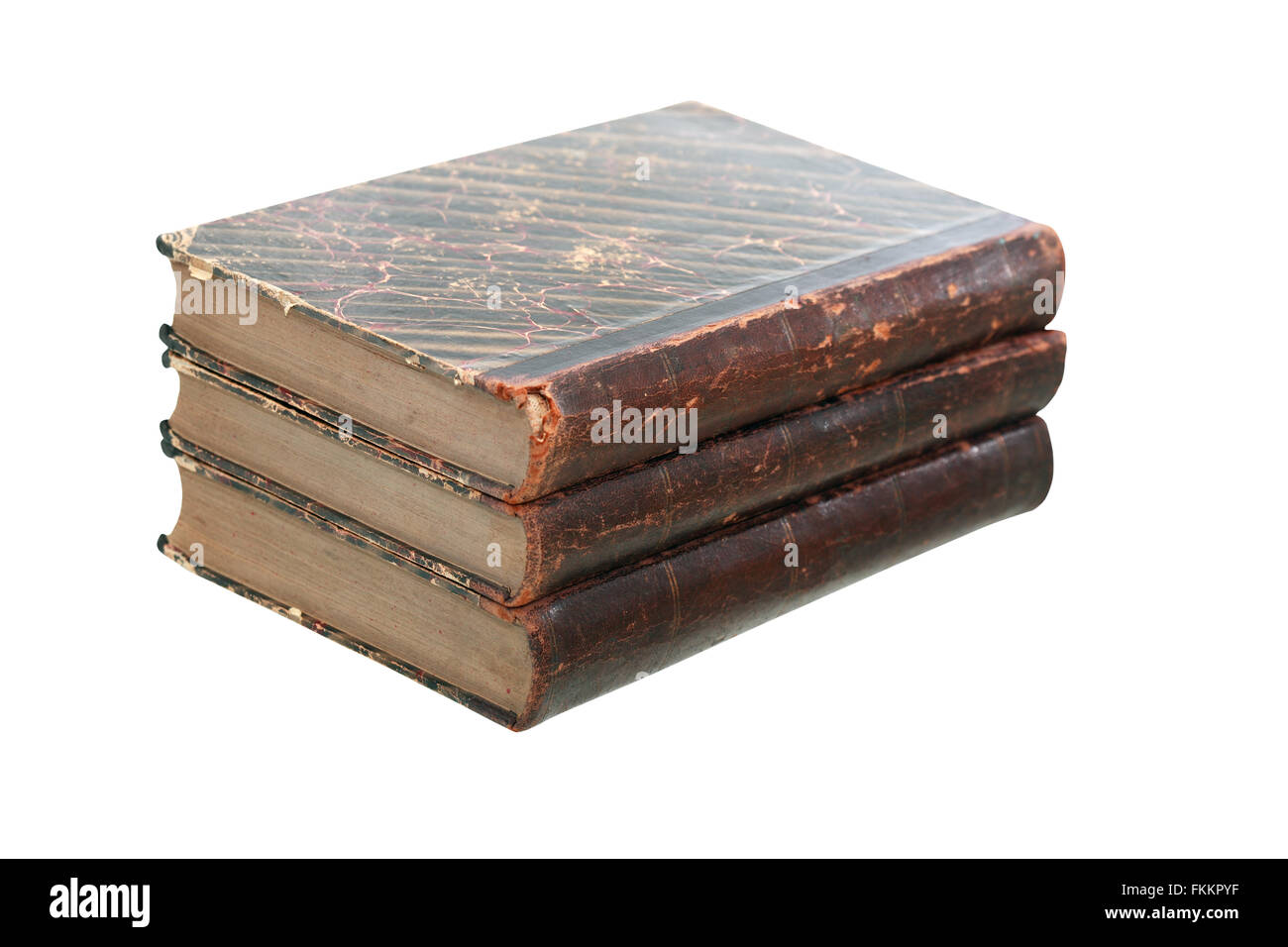 Three very old books isolated on white background with clipping path ...