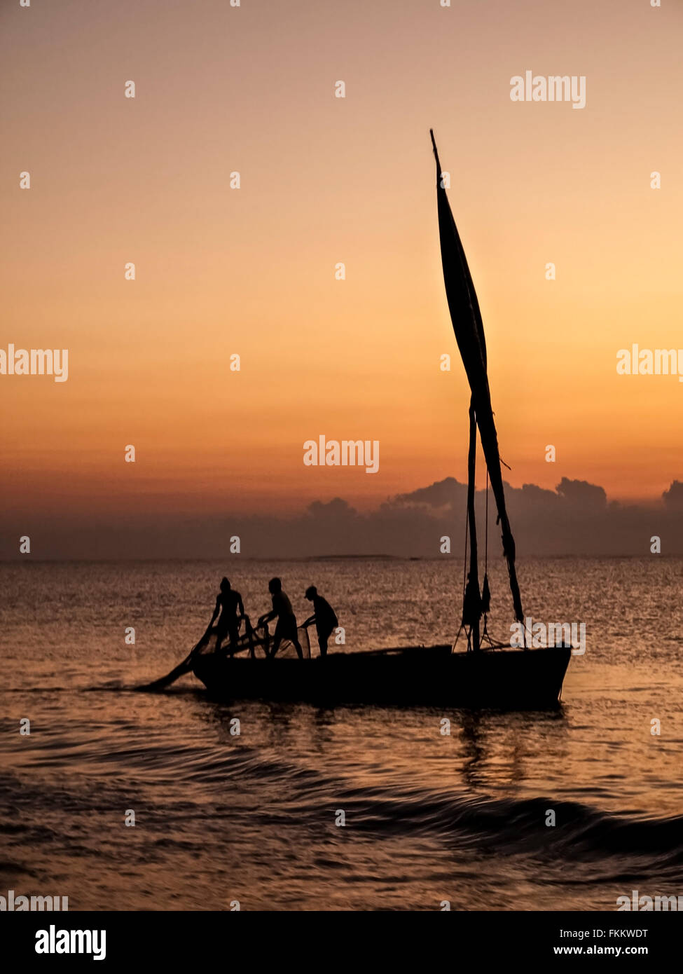 Mozambique Inhambane Southern Africa fishing on a dhow at sunrise Stock ...
