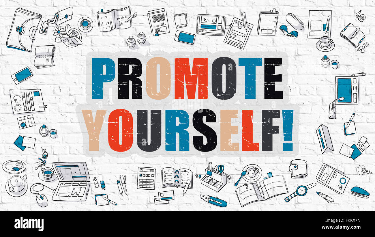 Promote Yourself Concept. Multicolor on White Brickwall Stock Photo - Alamy