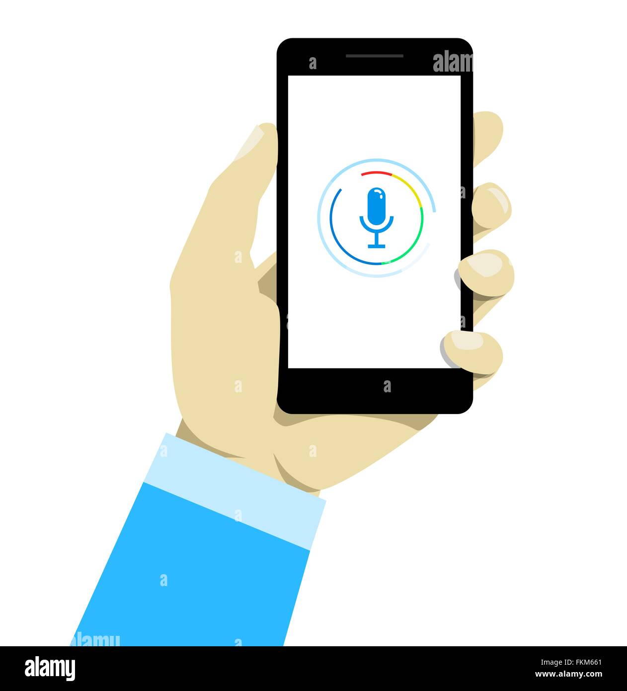 Hand holding mobile smart phone with voice control Stock Vector Image ...