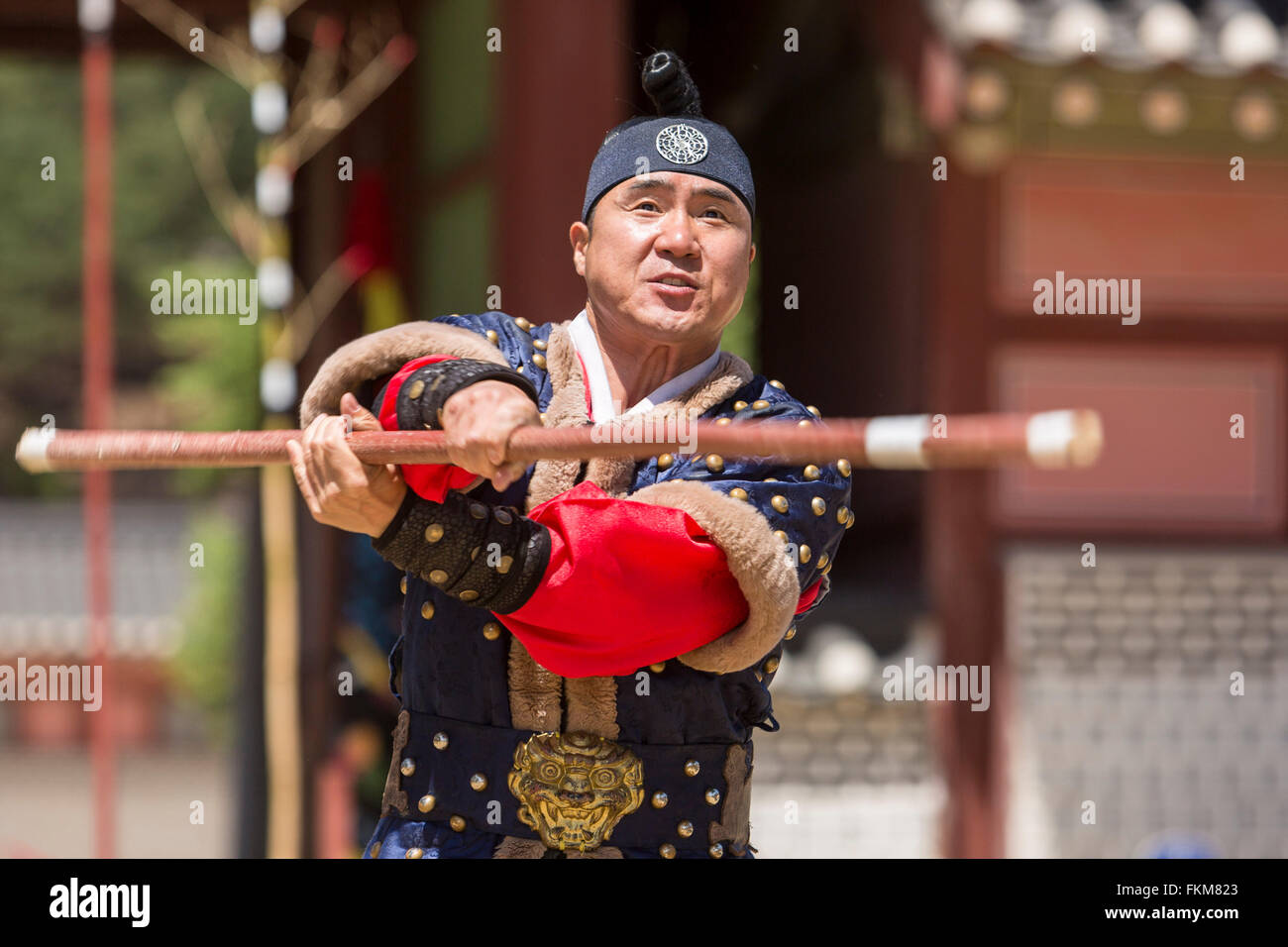 Actor playing the 24 martial arts trial performance in Sinpungnu ...