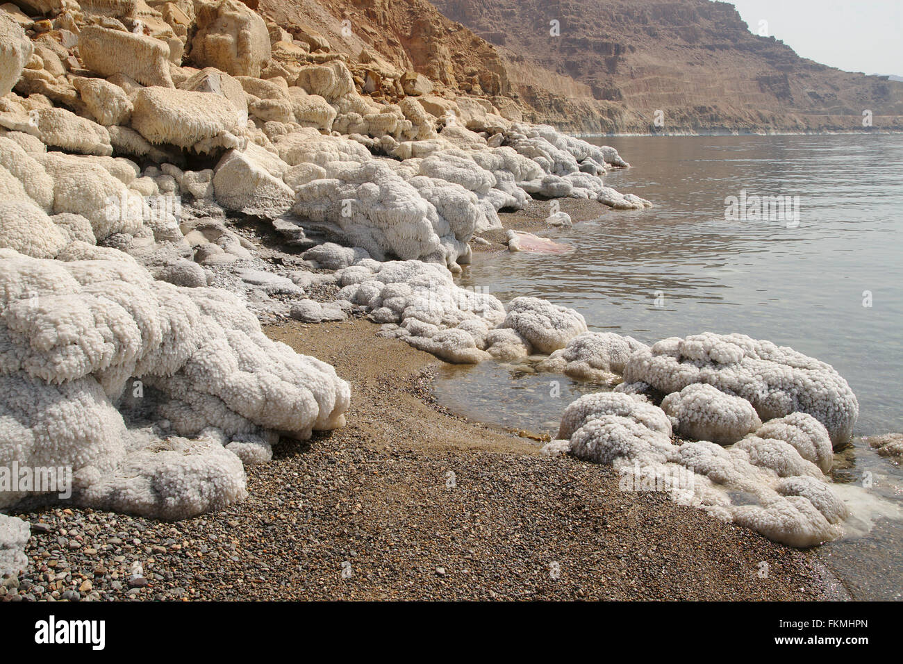 Salt deposits on the shore of the Dead Sea, Wadi Mujib Reserve, Jordan ...