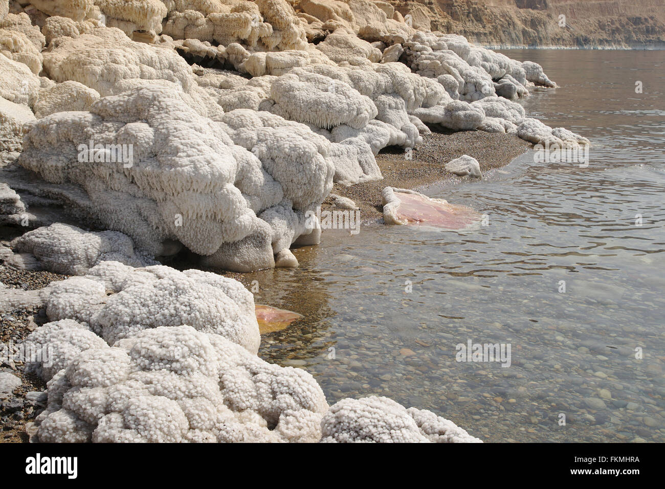 Salt deposits on the shore of the Dead Sea, Wadi Mujib Reserve, Jordan ...
