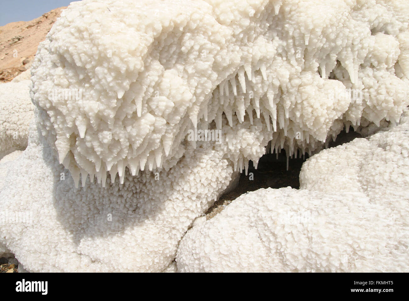 Salt deposits on the shore of the Dead Sea, Wadi Mujib Reserve, Jordan ...
