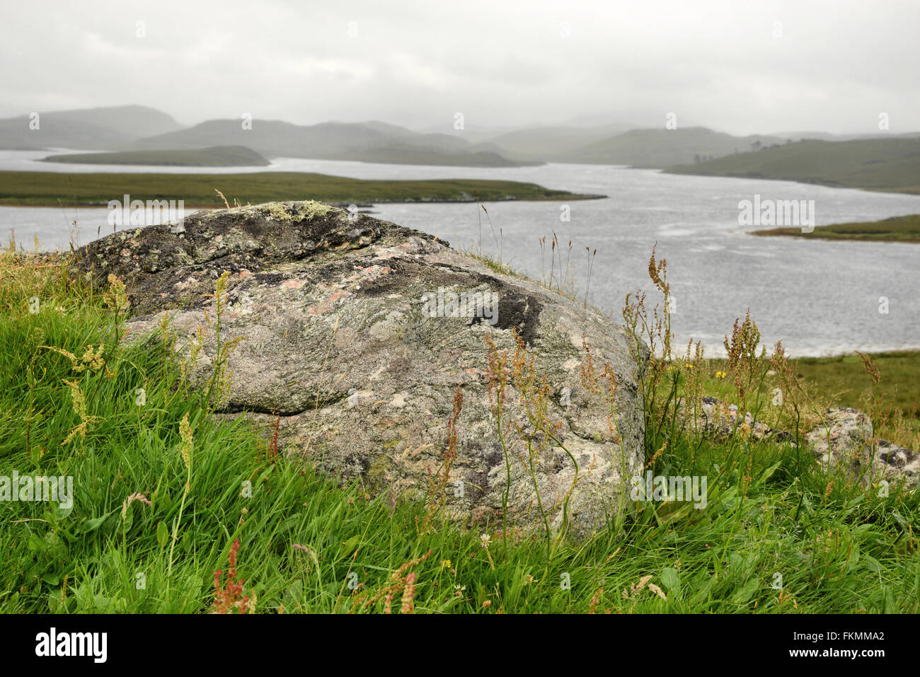 Atmospheric grey landscape looking SW from Callanish over Loch Roag ...