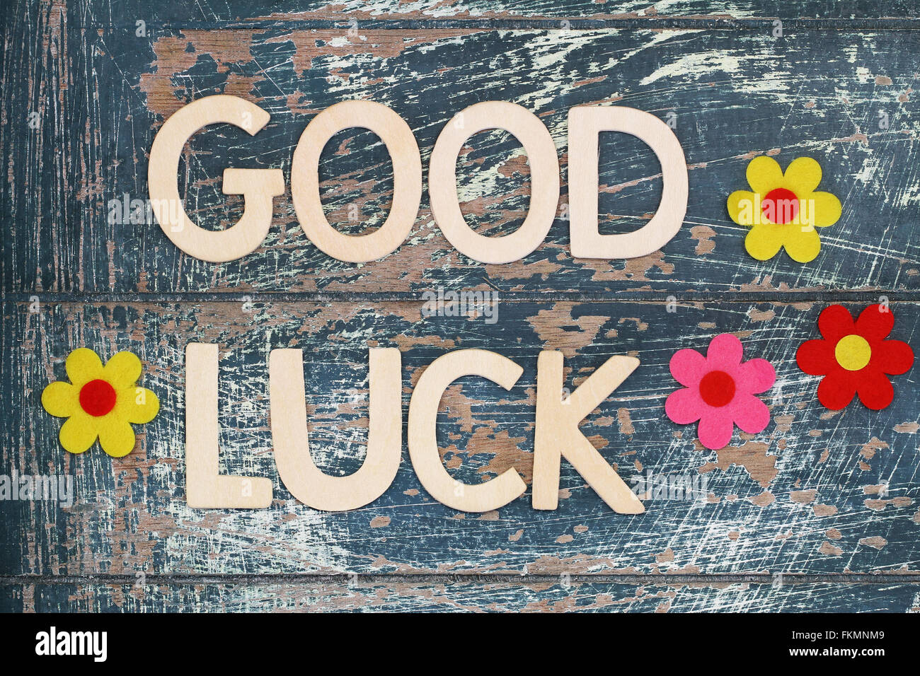 Good luck written with wooden letters on rustic surface Stock Photo - Alamy