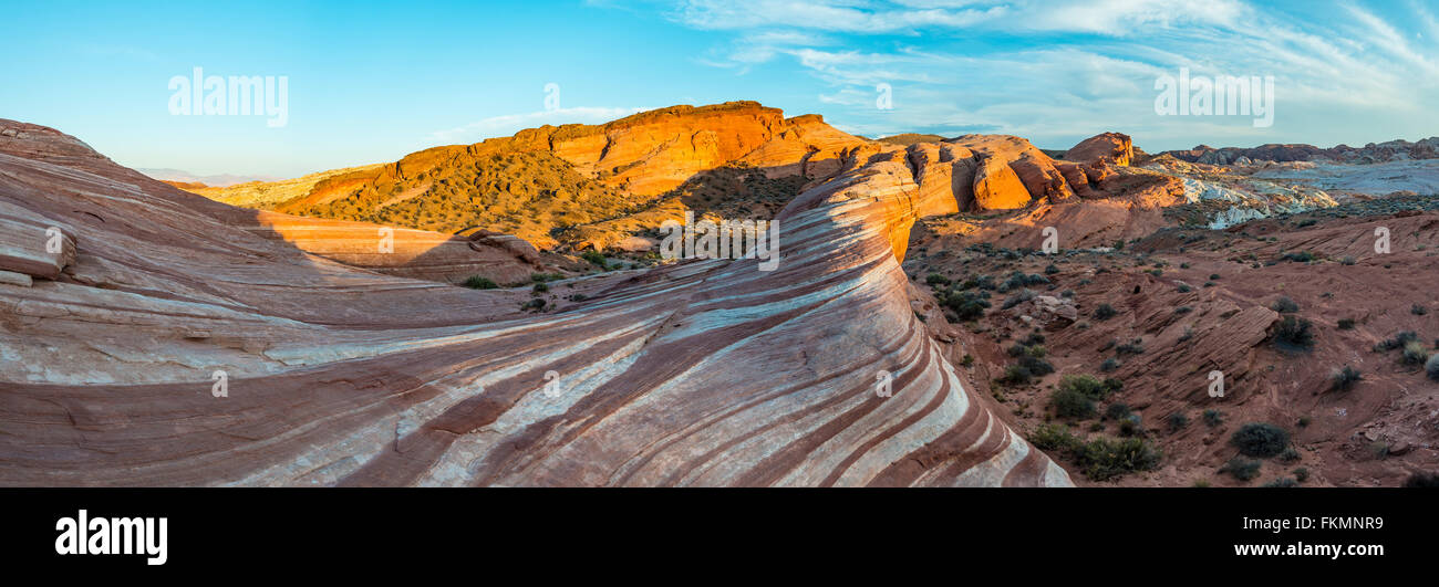 Fire Wave sandstone formation in evening light, behind Sleeping Lizard ...