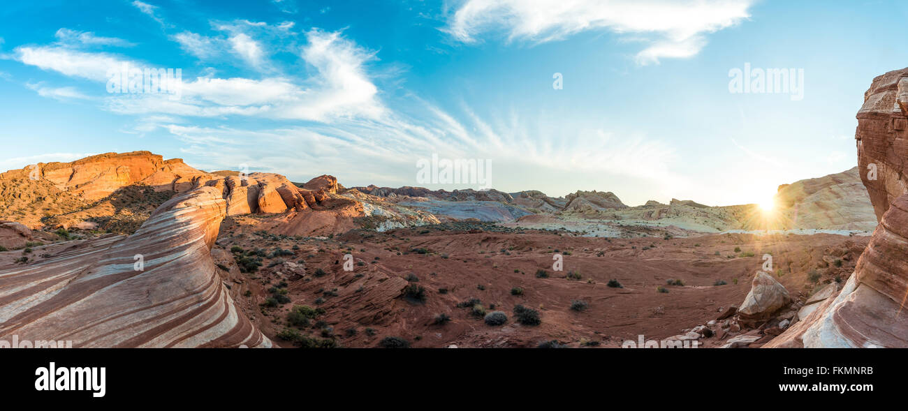 Fire Wave sandstone formation in evening light, behind Sleeping Lizard ...