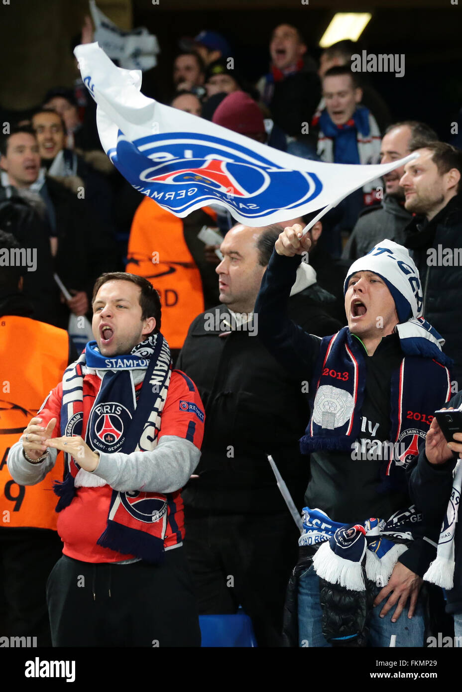 Chelsea fans with their flags hi-res stock photography and images - Alamy