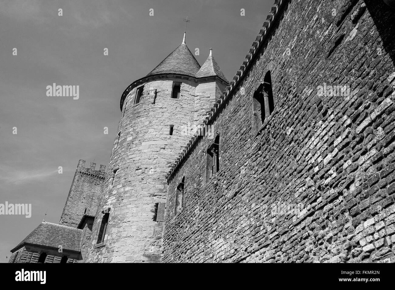 Wall and ramparts at medieval Carcassonne Castle,Cite,Aude,South France ...