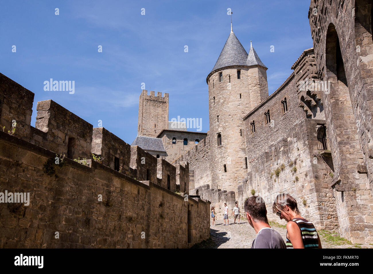 Wall and ramparts at medieval Carcassonne Castle,Cite,Aude,South France ...