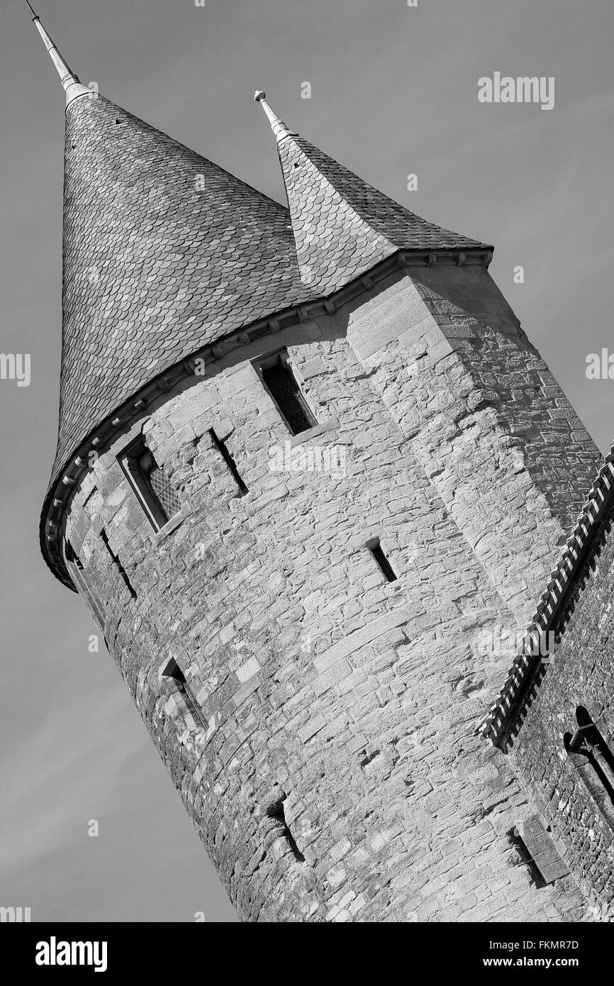 Wall and ramparts at medieval Carcassonne Castle,Cite,Aude,South France ...