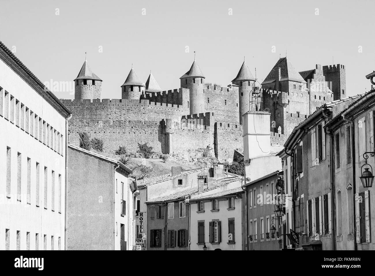 Wall and ramparts at medieval Carcassonne Castle,Cite,Aude,South France ...