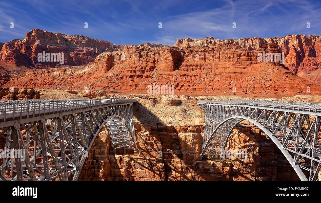 Historic Navajo Bridge spans Marble Canyon in northern Arizona Stock ...