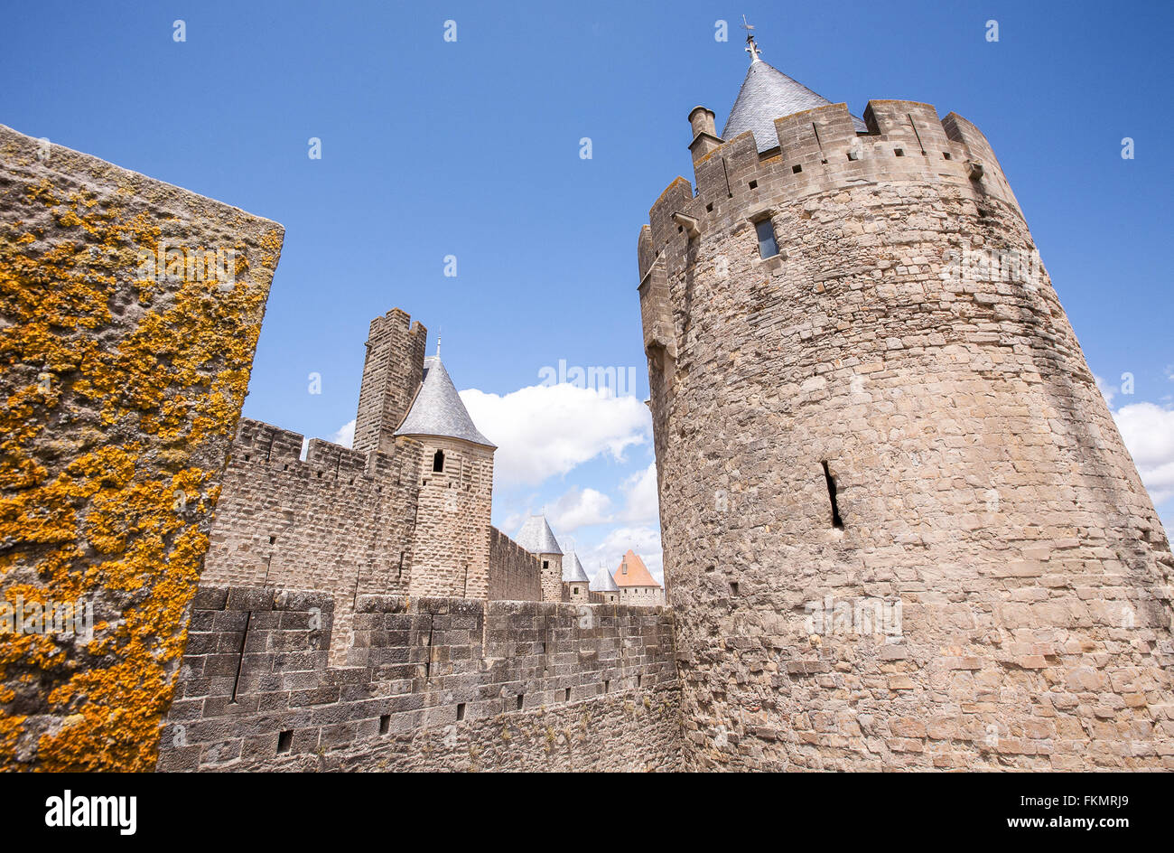Wall and ramparts at medieval Carcassonne Castle,Cite,Aude,South France ...