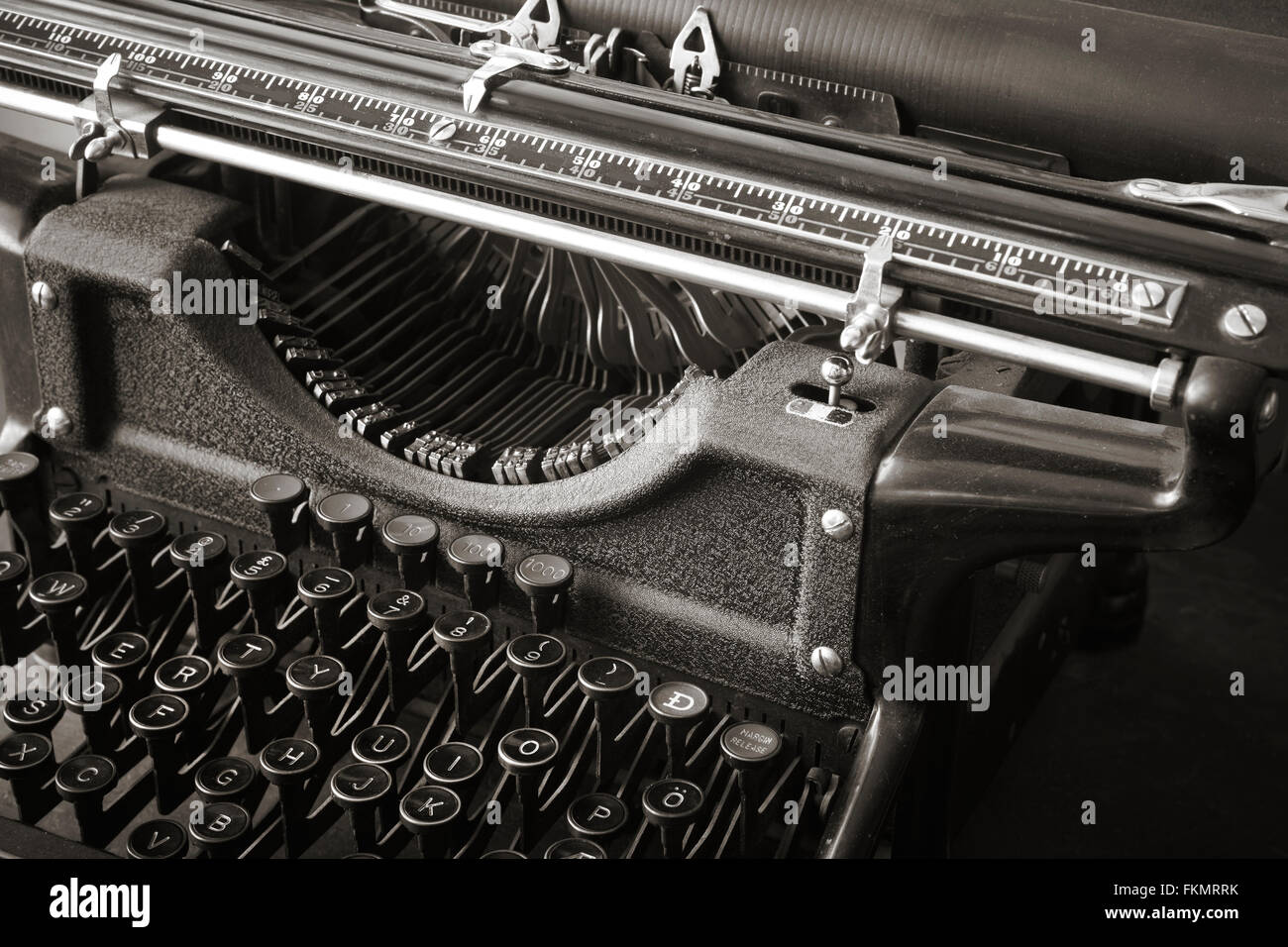 Original antique typewriter in black and white. Horizontal Stock Photo ...