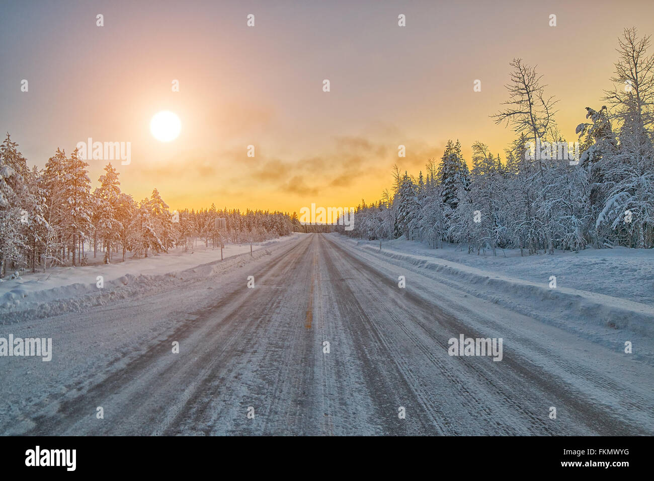 Lapland arctic day on winter road, Finland Stock Photo - Alamy